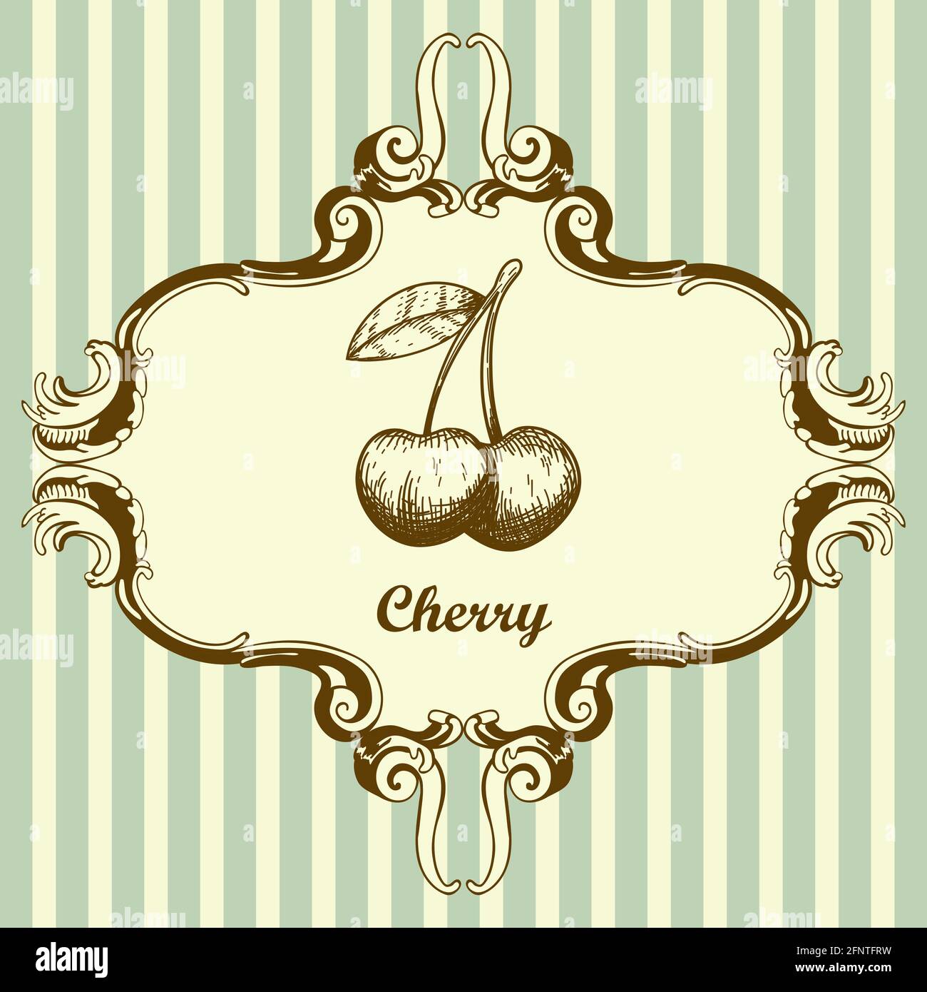 Icon Of Cherry. Hand Drawn Sketch. Retro Vintage Design. Vector ...