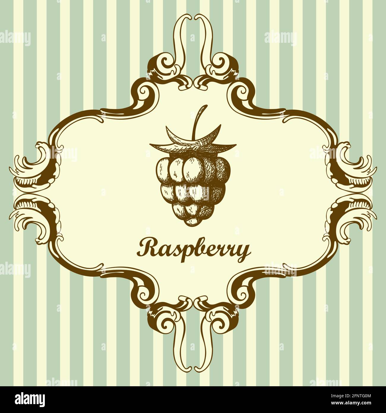 Icon Of Raspberry. Hand Drawn Sketch. Retro Vintage Design. Vector ...
