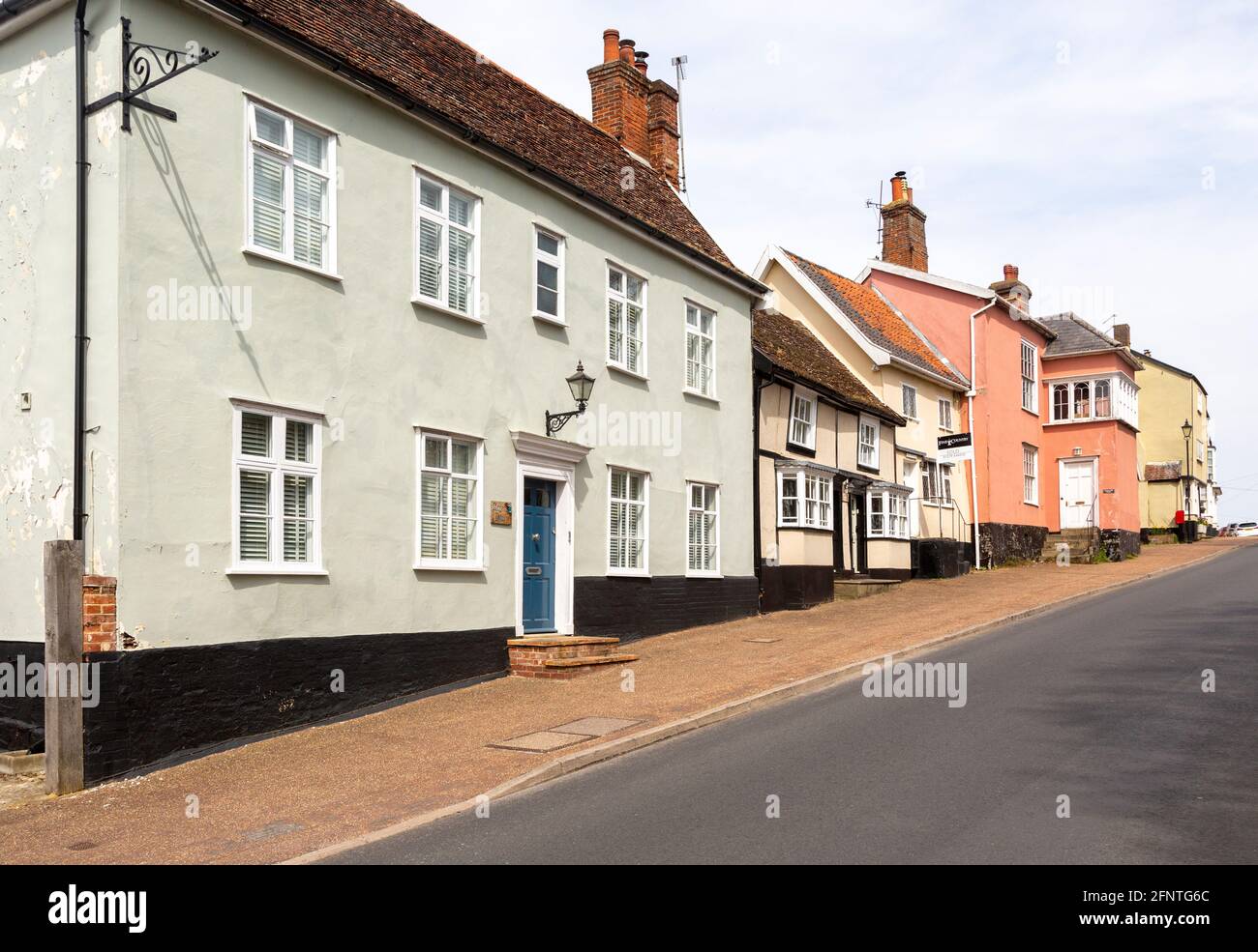 Historic village houses and street, Botesdale, Suffolk, England, UK ...