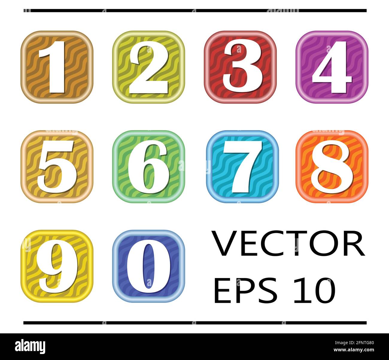 Set of artistic number label in different color on wavy background, for ...