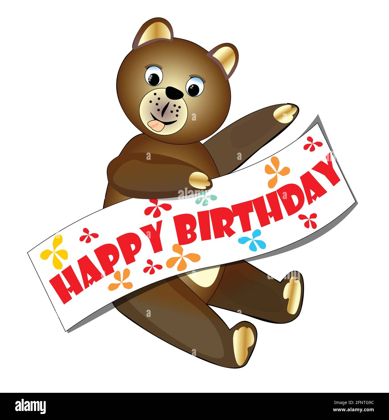 Funny teddy bear with happy birthday inscription waving paw Stock ...