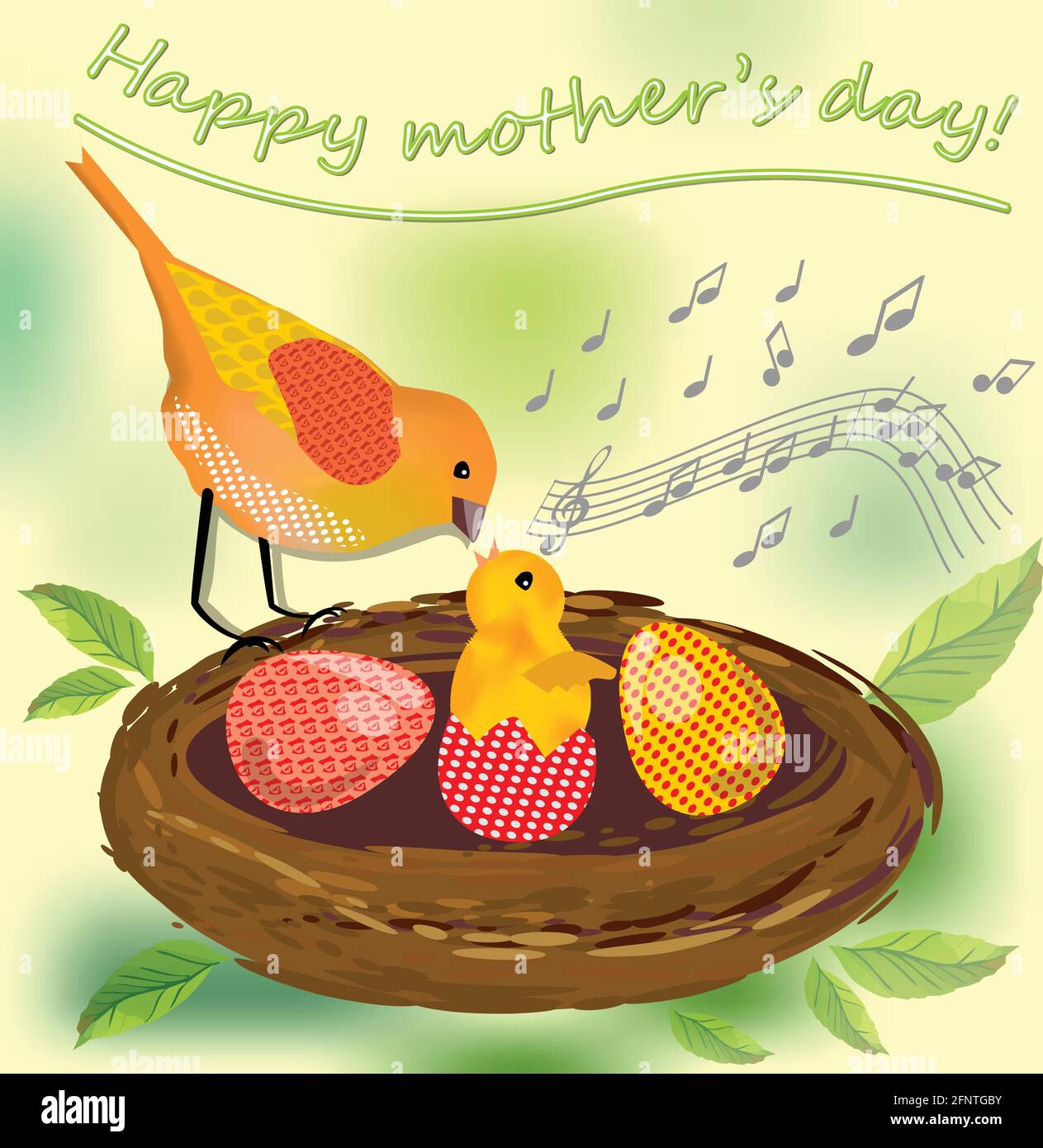Cute image mothers day, vector image with bird mother and her bird baby ...