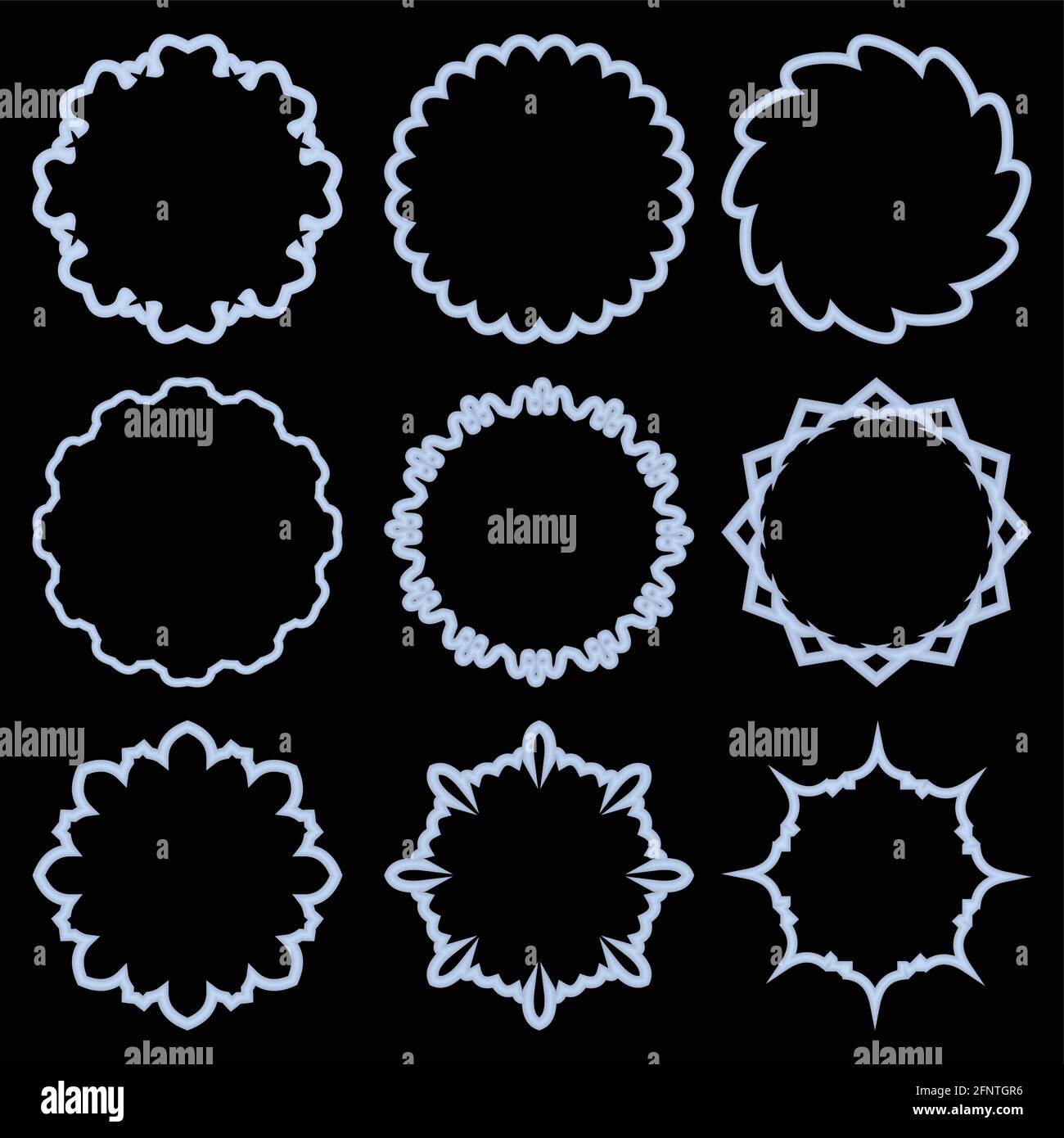 Set of simple metallic circle frames in plastic silver design. Own text ...