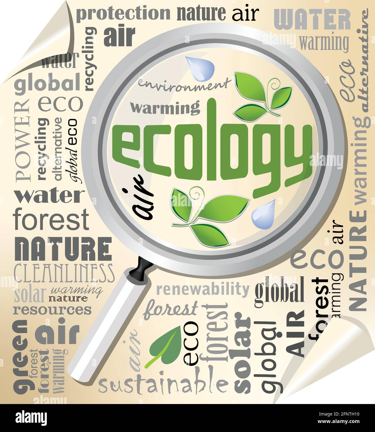 Ecology environmental theme with magnifier on typographic background ...