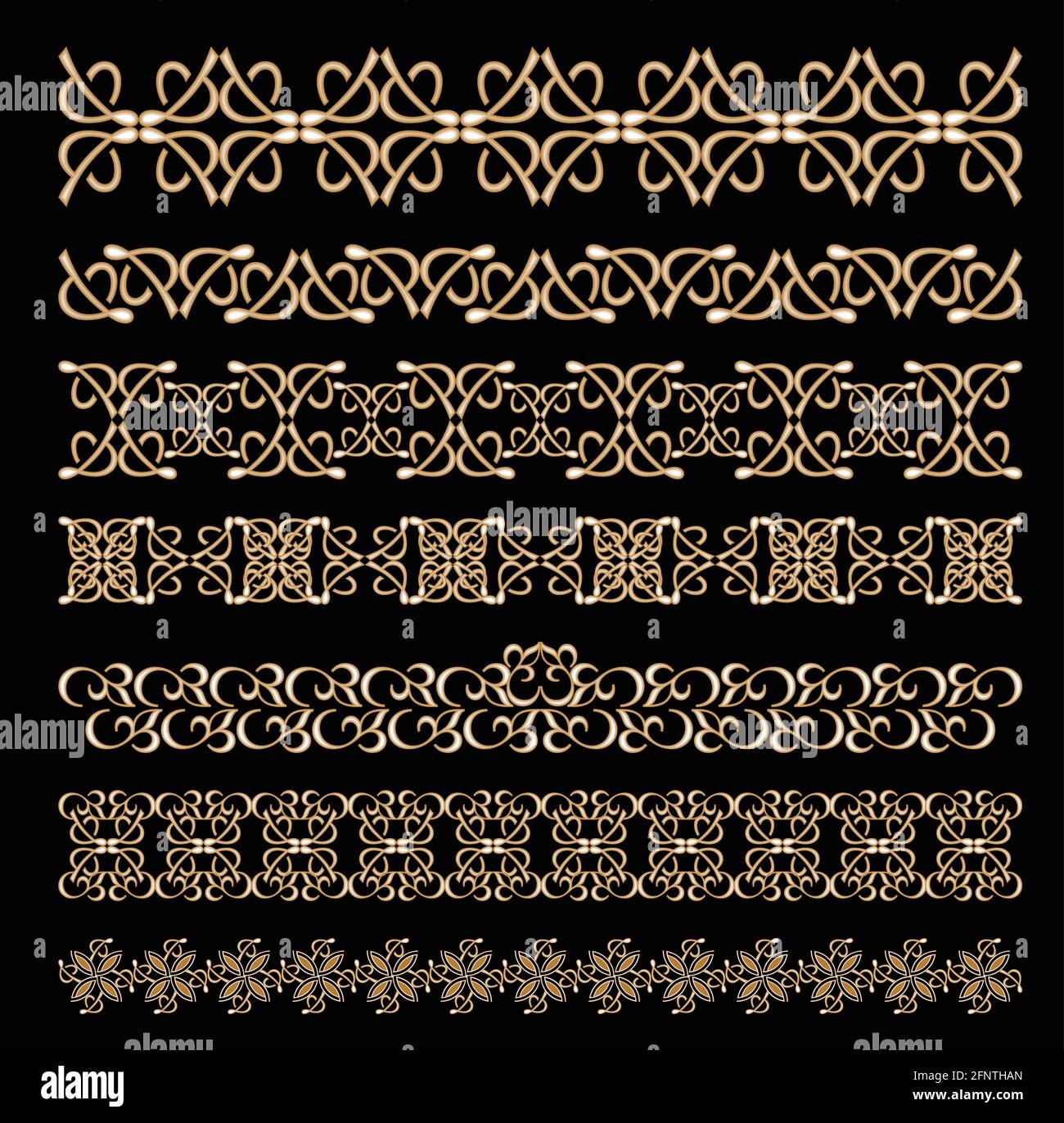 Set of art deco embossed ornamental borders in golden design, eps 10 ...