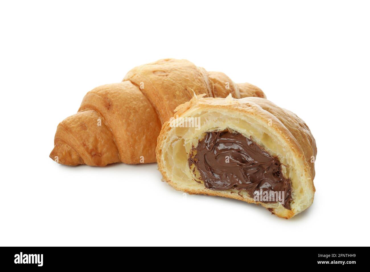 Sliced croissant with chocolate isolated on white background Stock ...