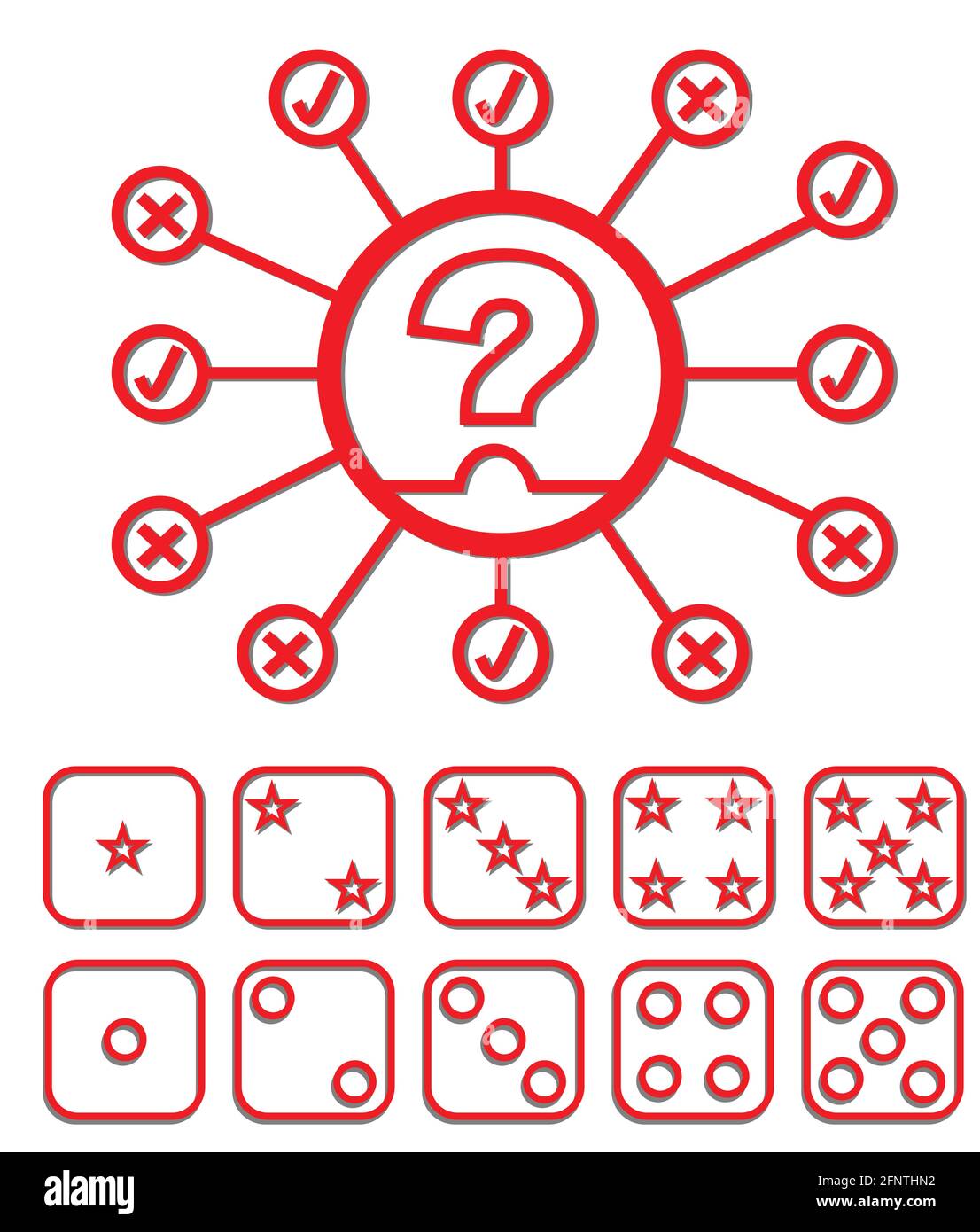 Set of quiz elements - quiz emblem and button to select difficulty ...