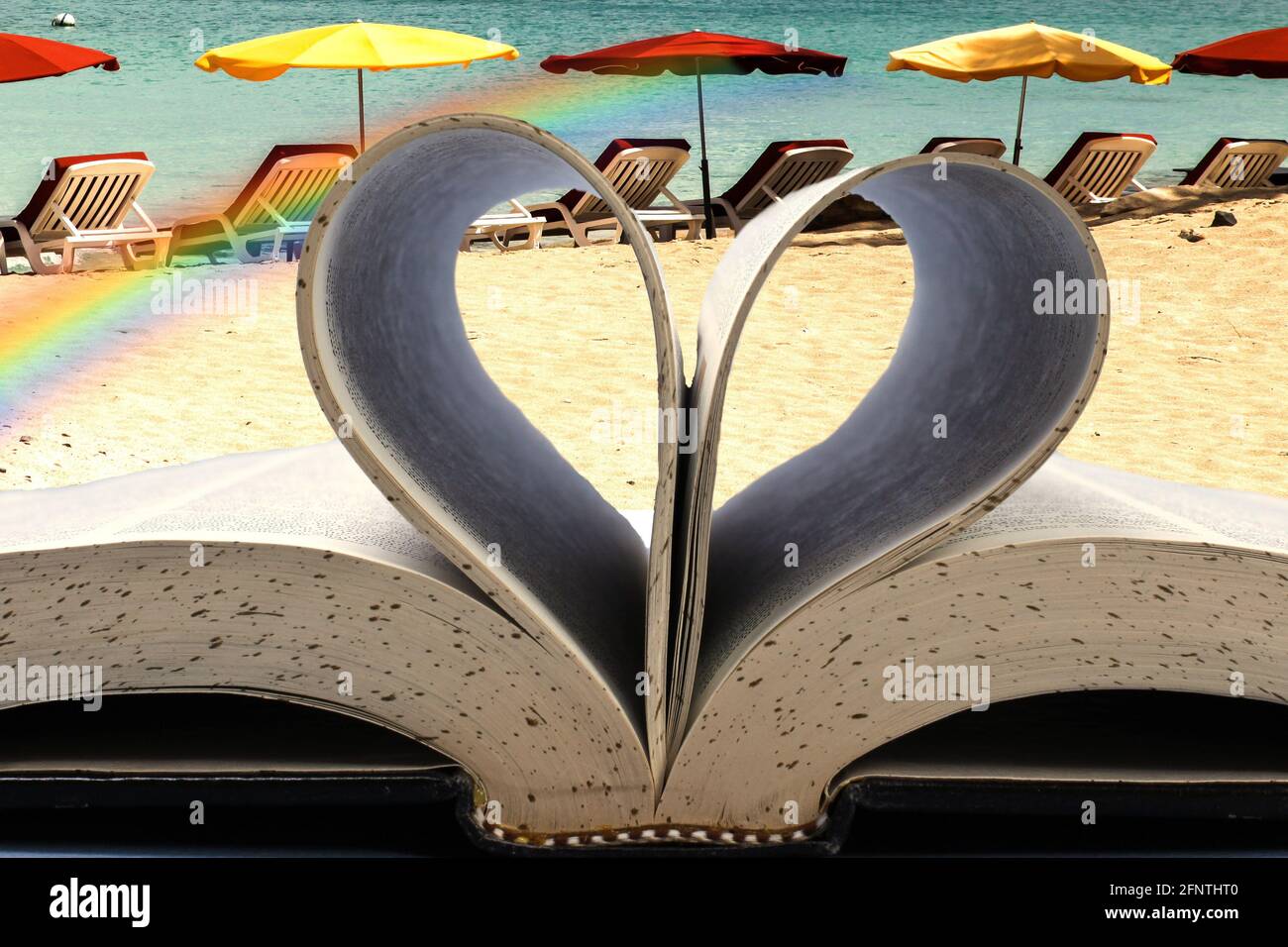 Open book with heart curve with beach view Stock Photo - Alamy