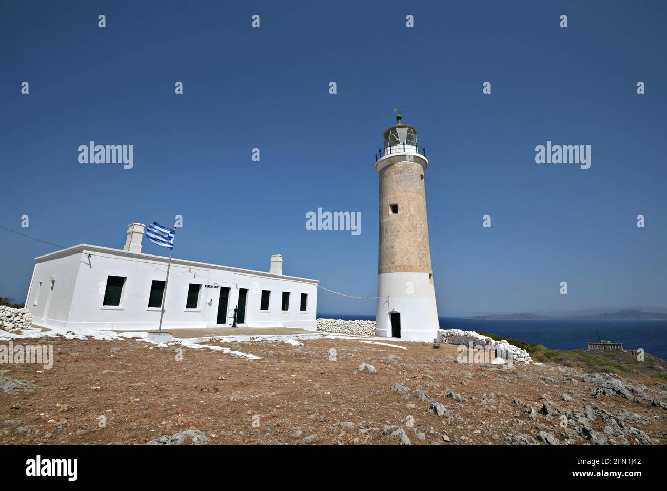 Landscape with panoramic view of the historic Moudari Lighthouse with ...