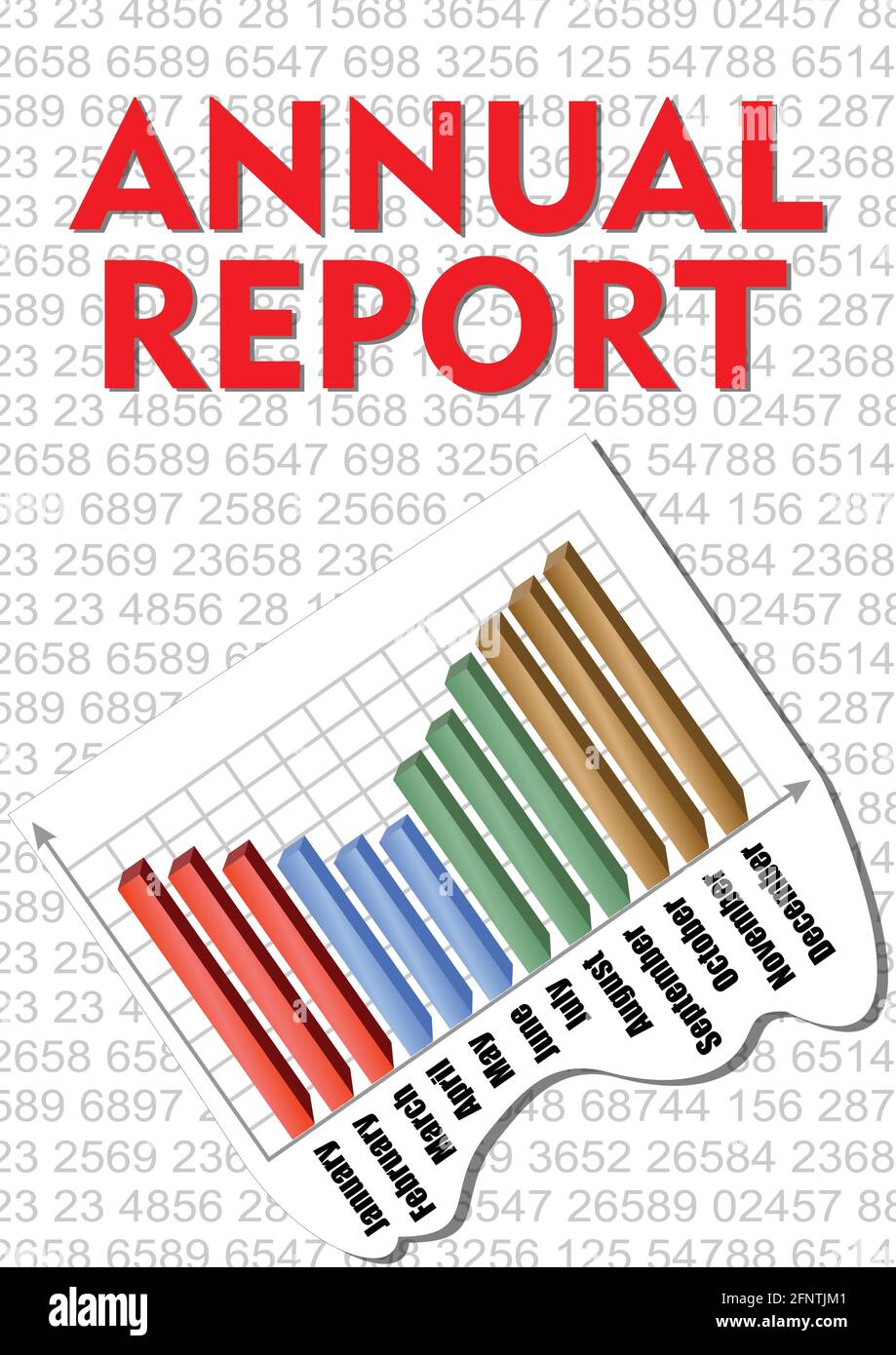Annual report cover with small numbers and yearly graph with month ...