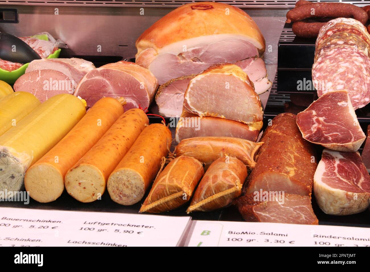Sausage counter in a butcher's shop Stock Photo - Alamy