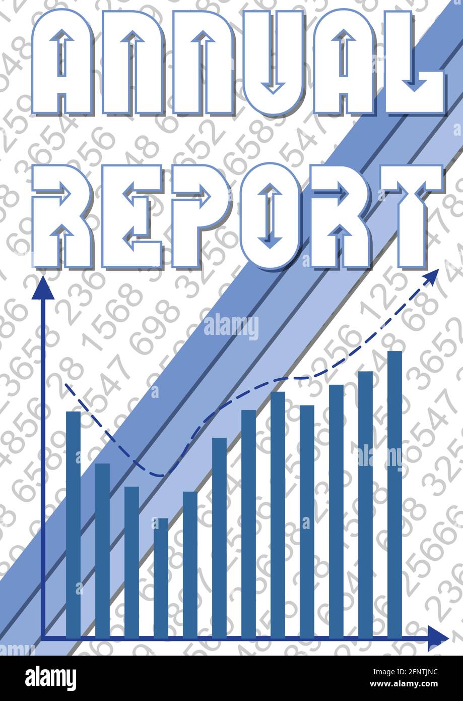 Annual report cover template with small numbers and blue graph with ...