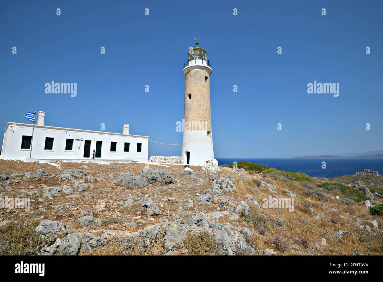 Landscape with panoramic view of the historic Moudari Lighthouse with ...