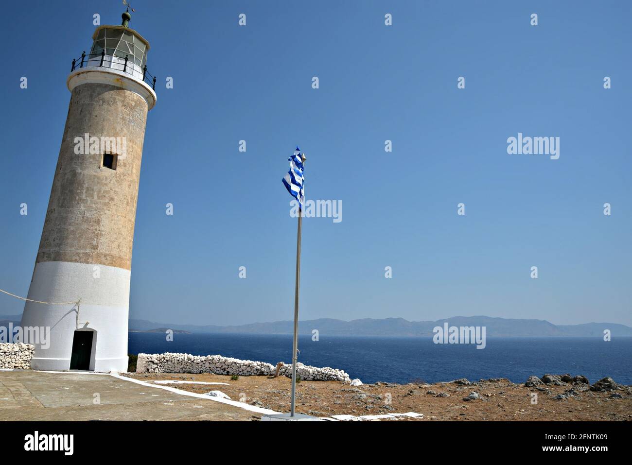 Landscape with panoramic view of the historic Moudari Lighthouse and ...