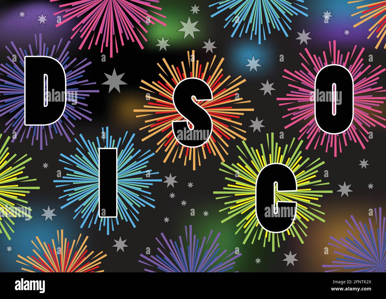 Disco billboard with firework stars in vibrant colors. Banner for fun ...