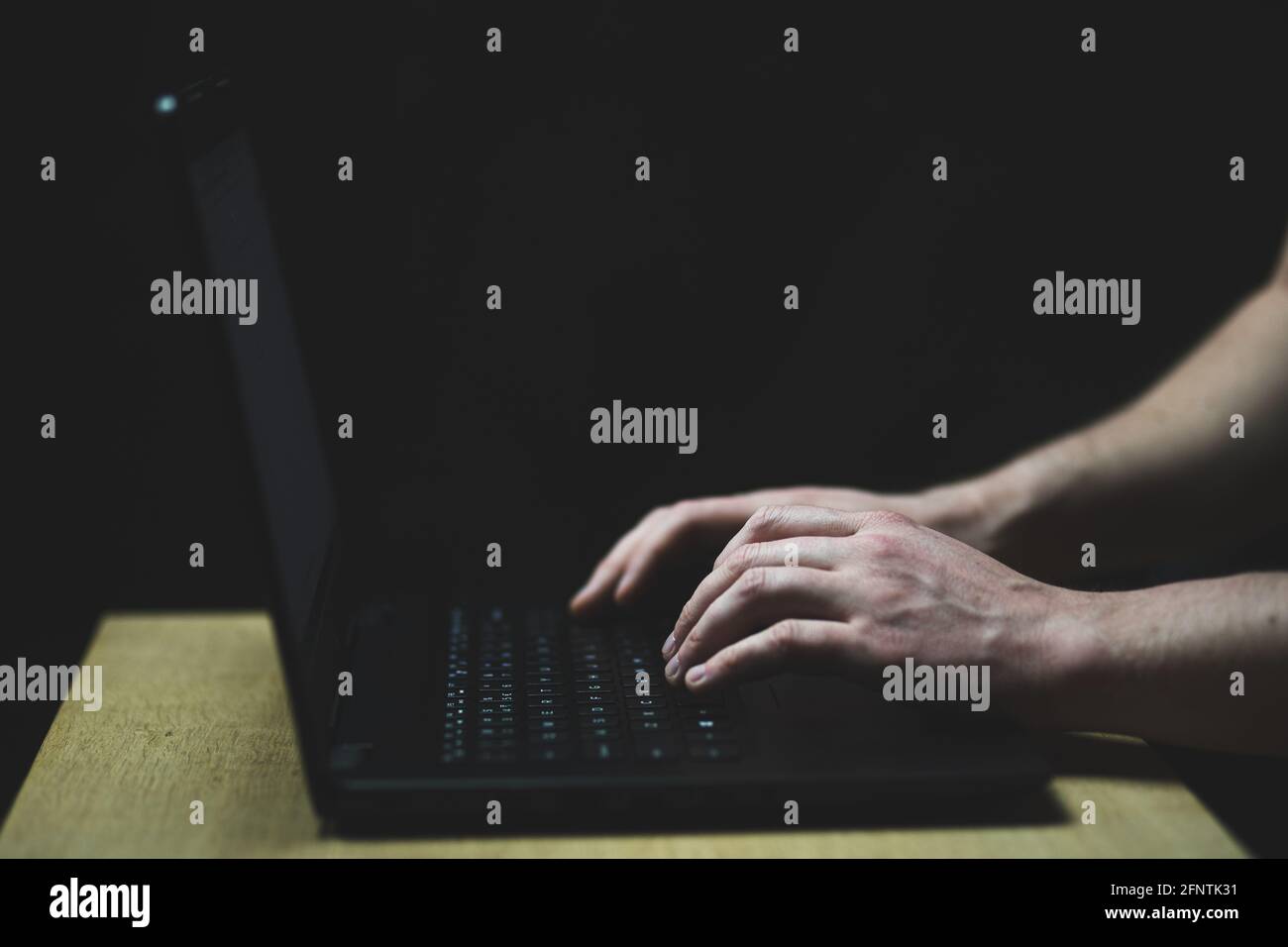 Man type on laptop keyboard. Close up shot of hands and keyboard Stock ...