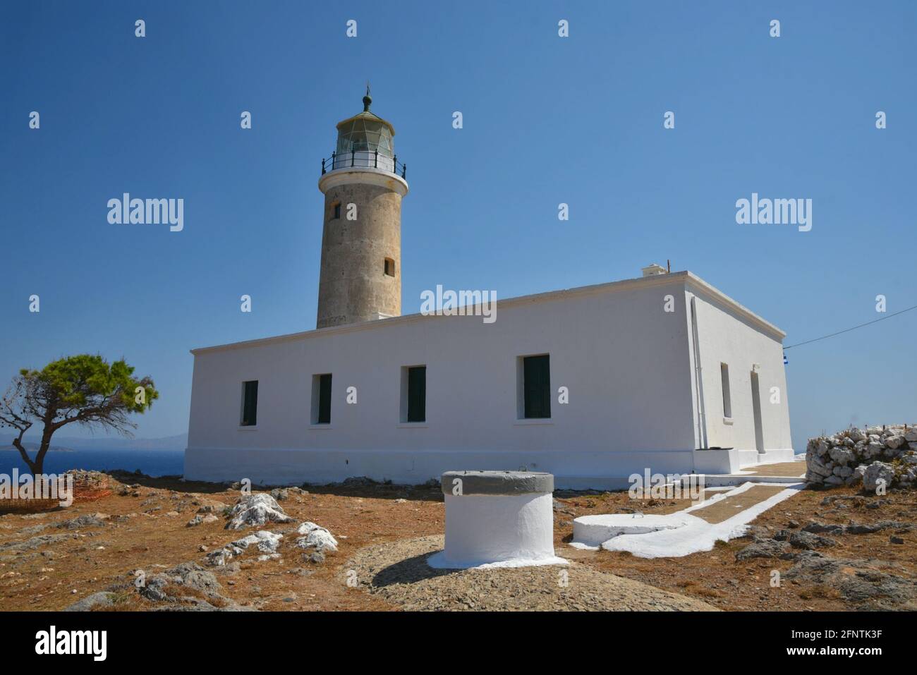 Landscape with panoramic view of the historic Moudari Lighthouse with ...