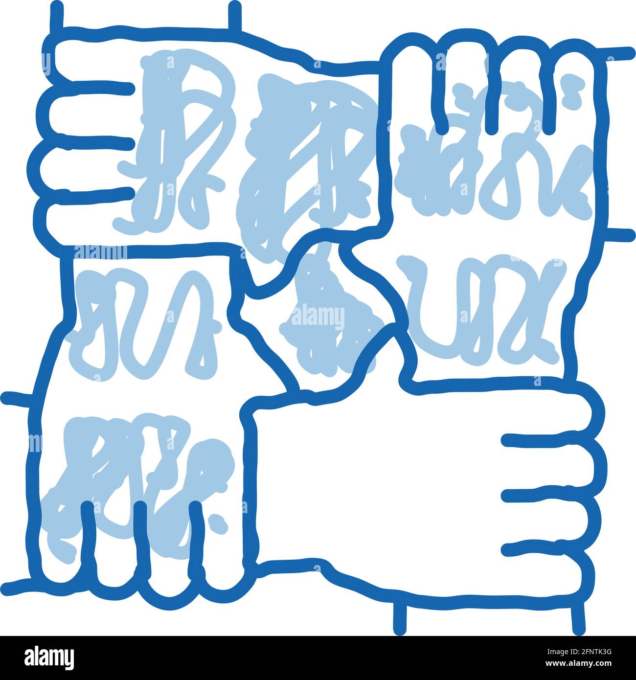 multiracial group hands holding doodle icon hand drawn illustration ...