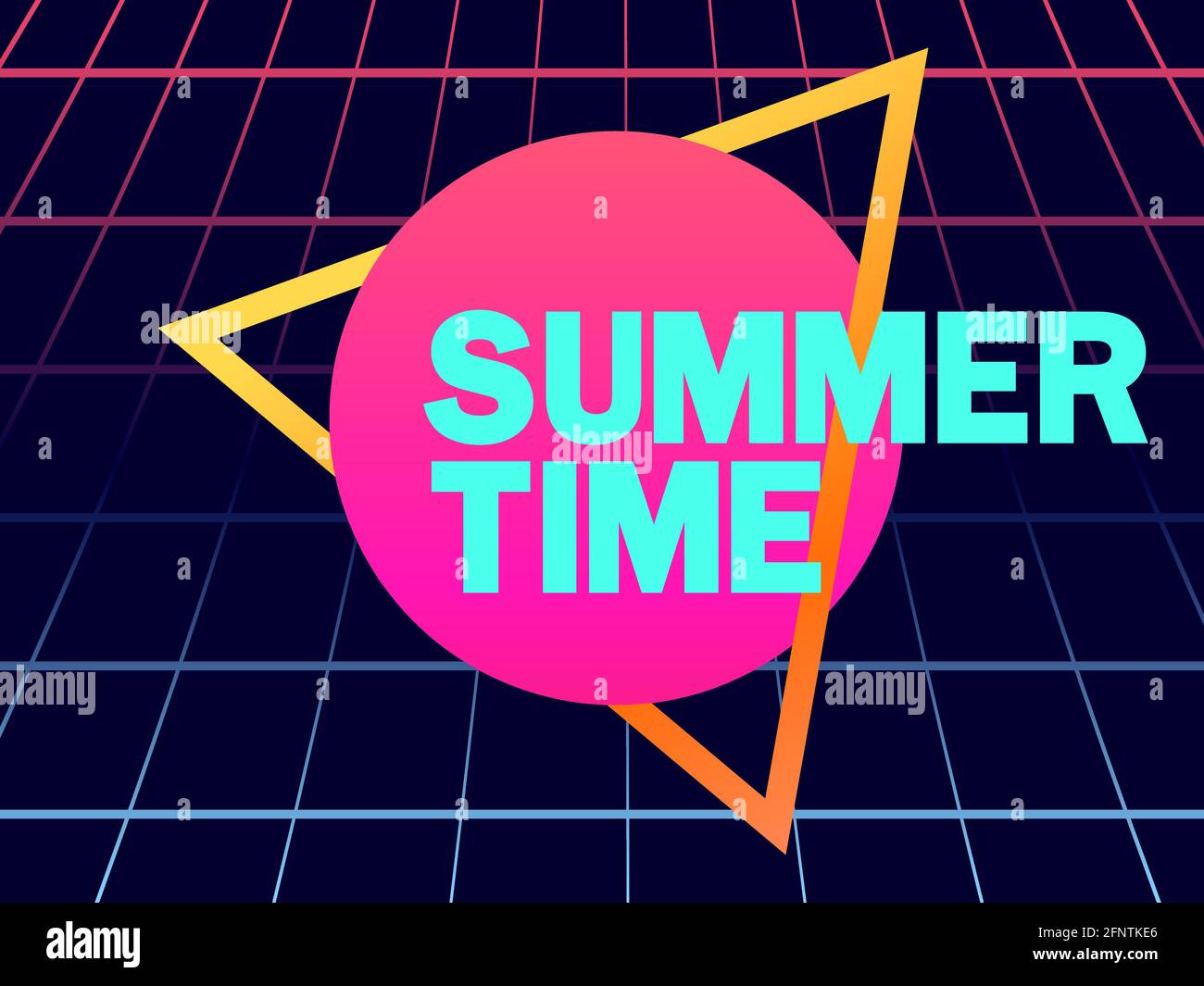 Summer time. 80s retro sun in a triangular frame. Synthwave and retro ...