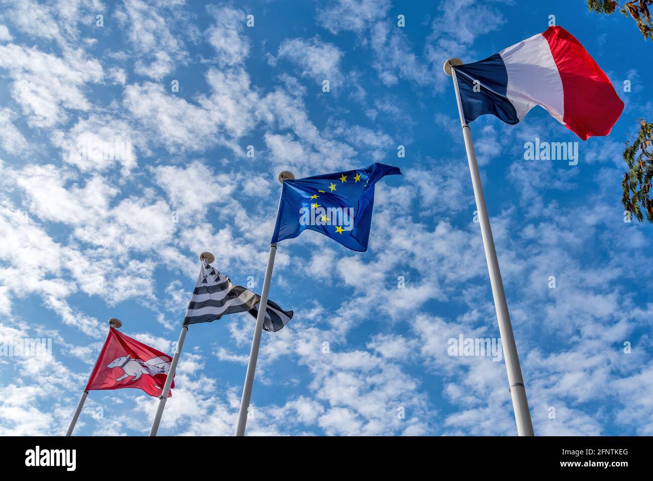 Four flags on sky background in city of Vannes, Bretagne, France Stock ...