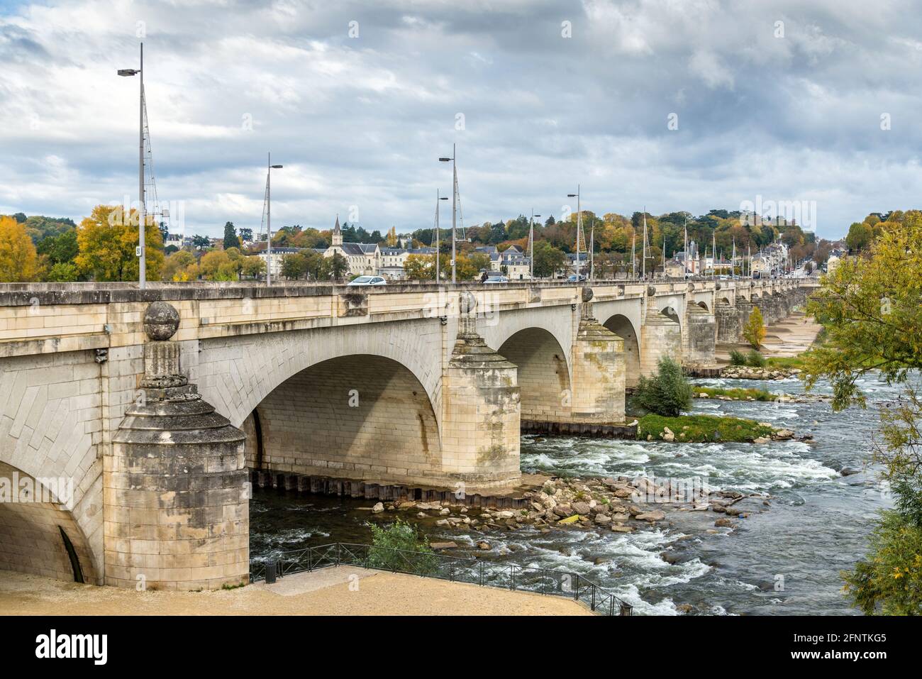 Old beautiful stone bridge Pont Wilson in Tours, France Stock Photo - Alamy