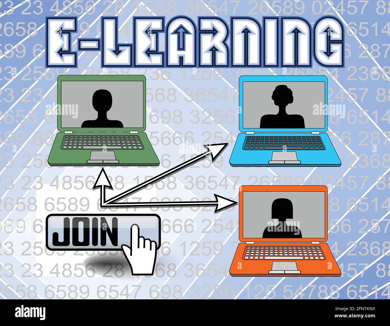 E-learning billboard with laptop and button join. Modern way of study ...