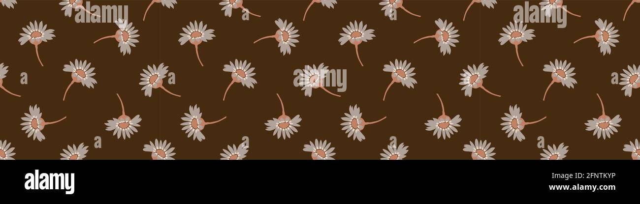 Seamless minimalist doodle flower border pattern. Calm earthy color ...