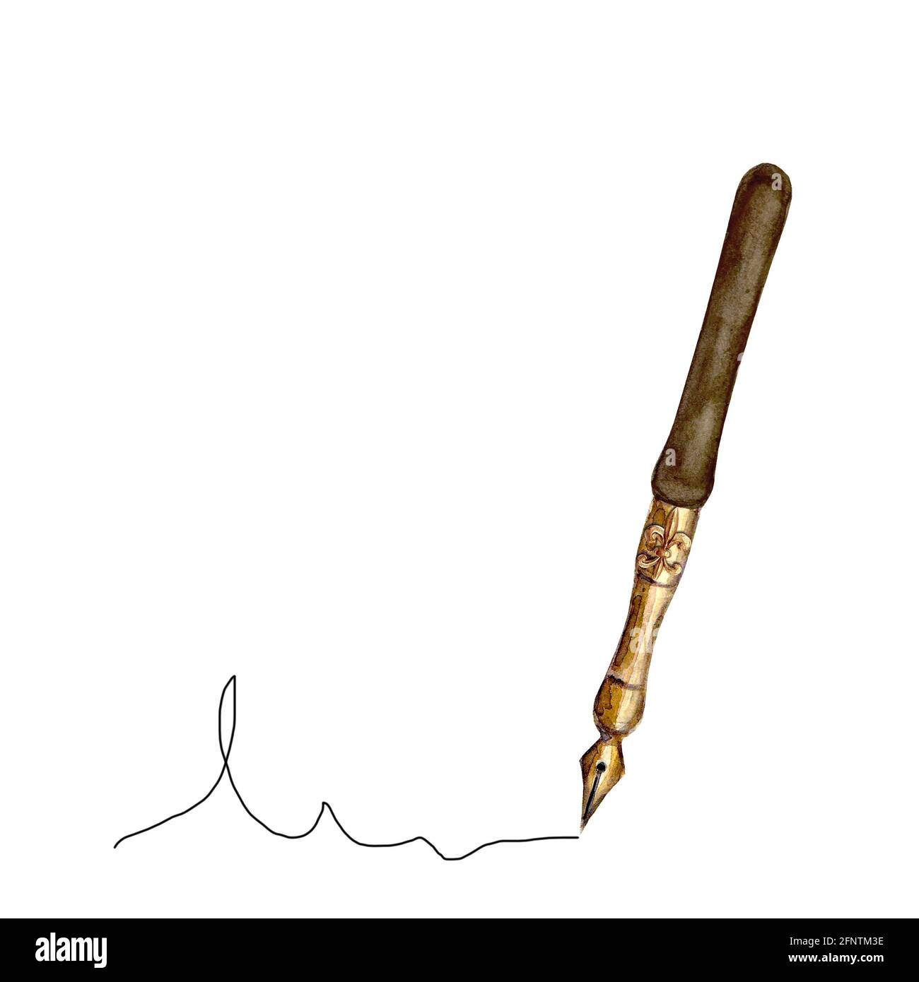 Vintage style fountain feathers pen with signature isolated on white ...