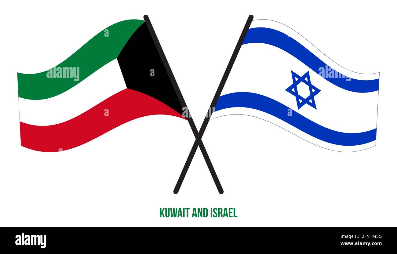 Kuwait and Israel Flags Crossed And Waving Flat Style. Official ...