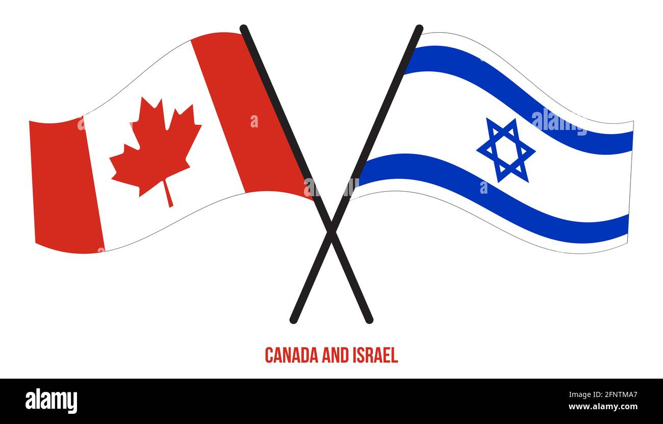 Canada and Israel Flags Crossed And Waving Flat Style. Official ...