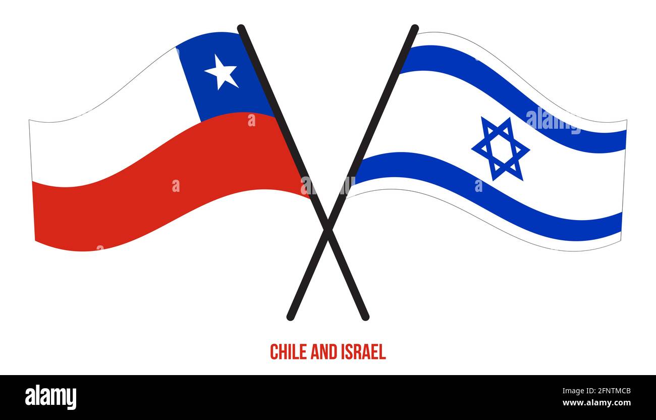 Chile and Israel Flags Crossed And Waving Flat Style. Official ...