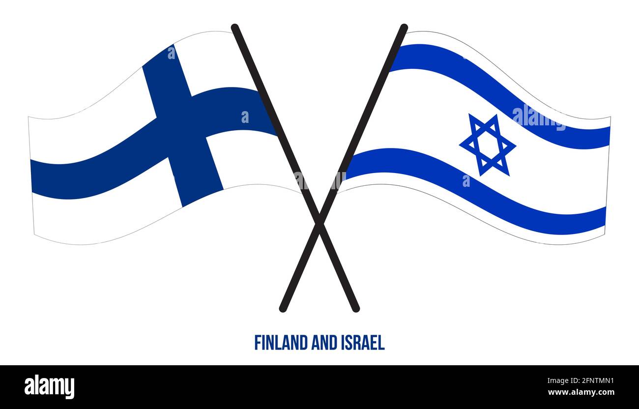 Finland and Israel Flags Crossed And Waving Flat Style. Official ...