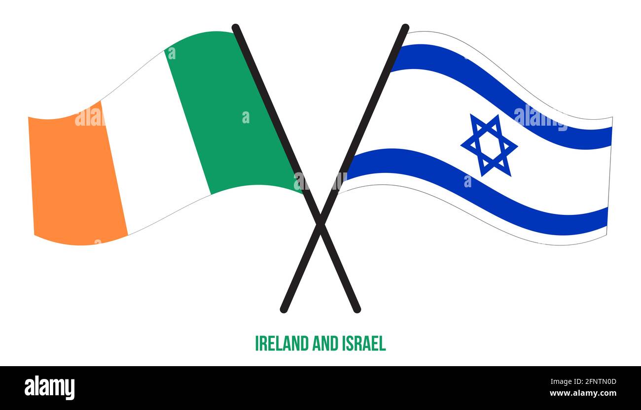 Ireland and Israel Flags Crossed And Waving Flat Style. Official ...