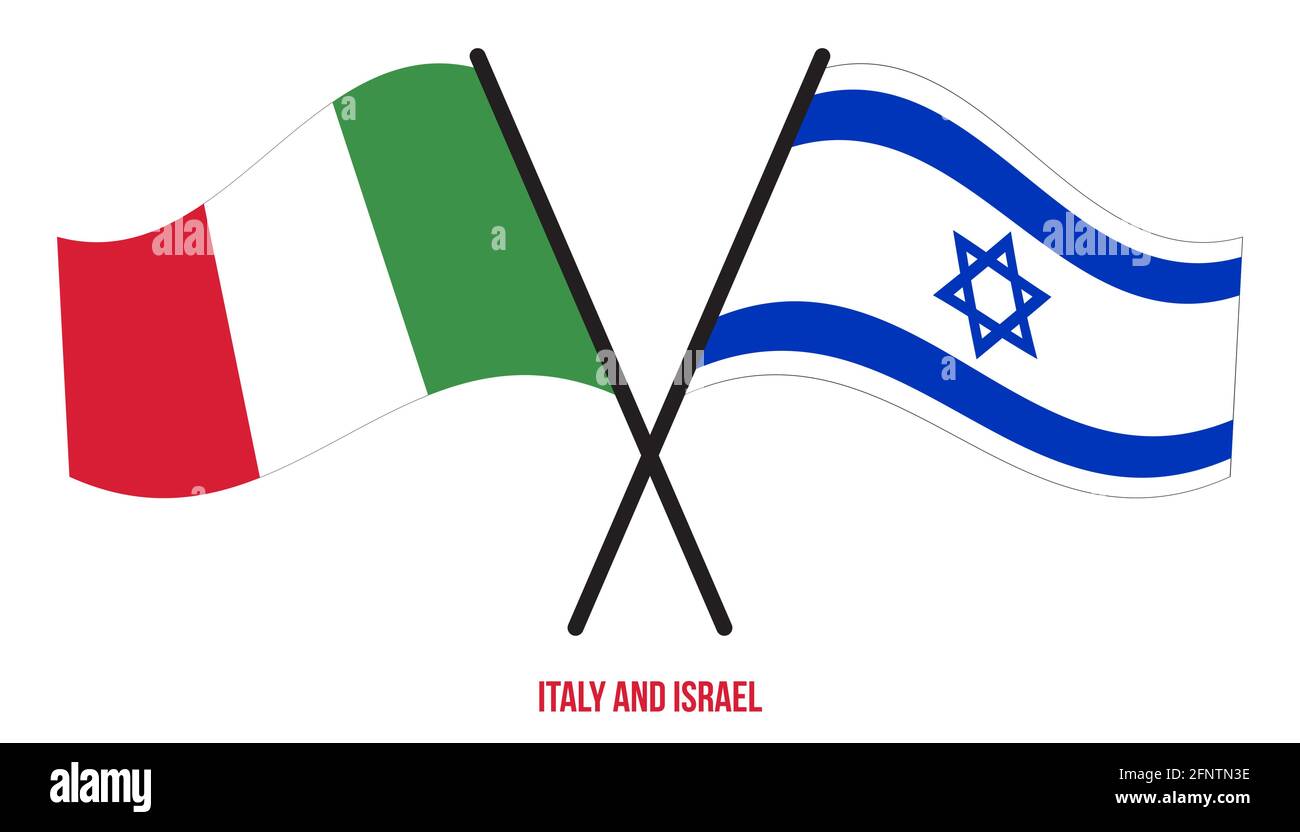 Italy and Israel Flags Crossed And Waving Flat Style. Official ...