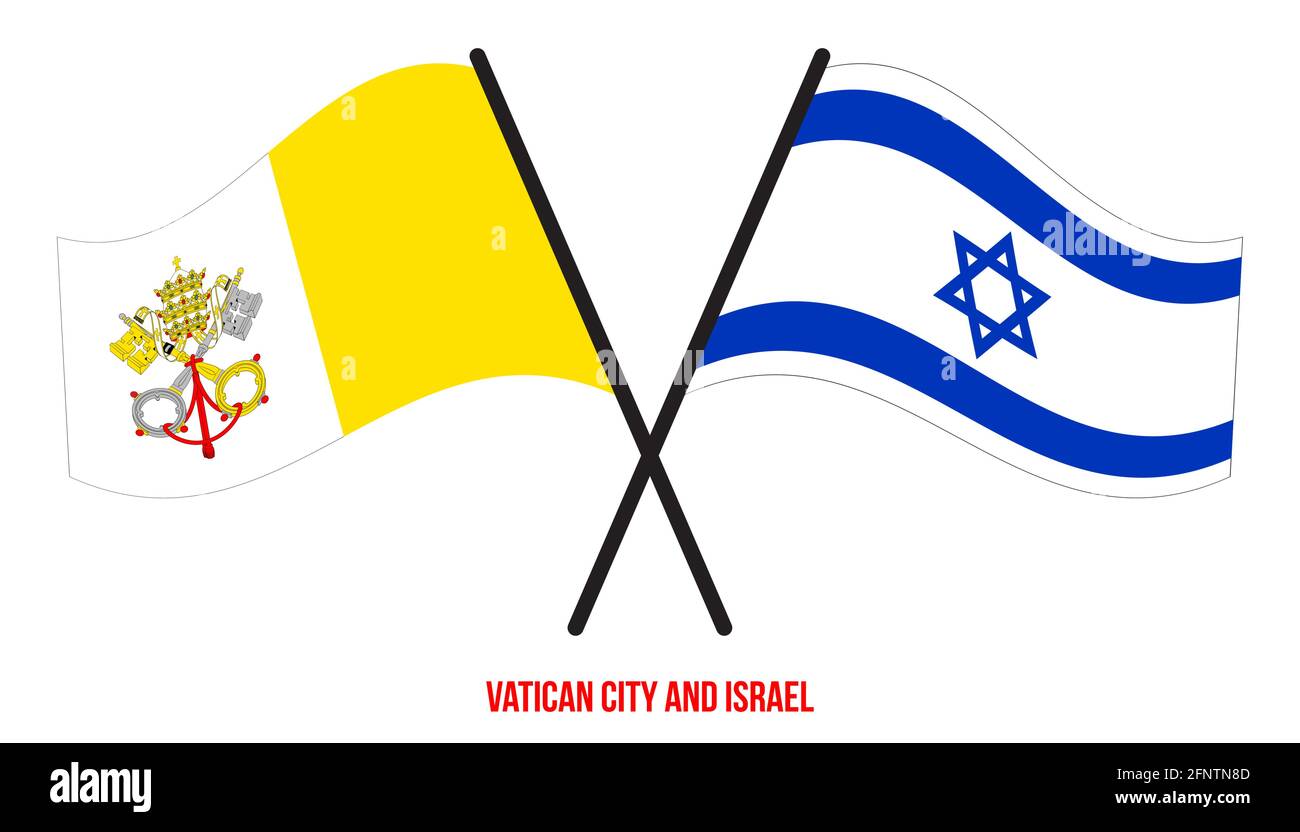 Vatican City and Israel Flags Crossed And Waving Flat Style. Official ...