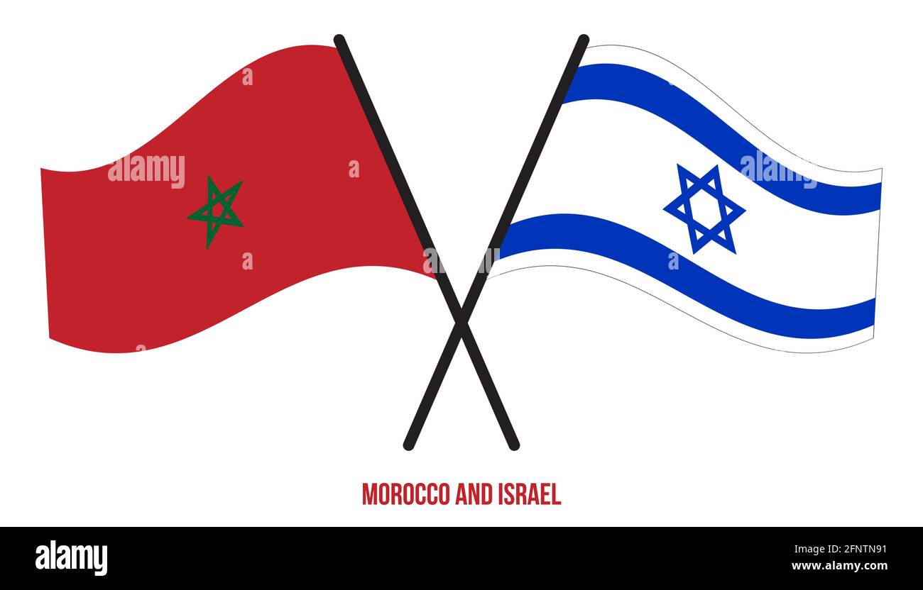 Morocco and Israel Flags Crossed And Waving Flat Style. Official ...