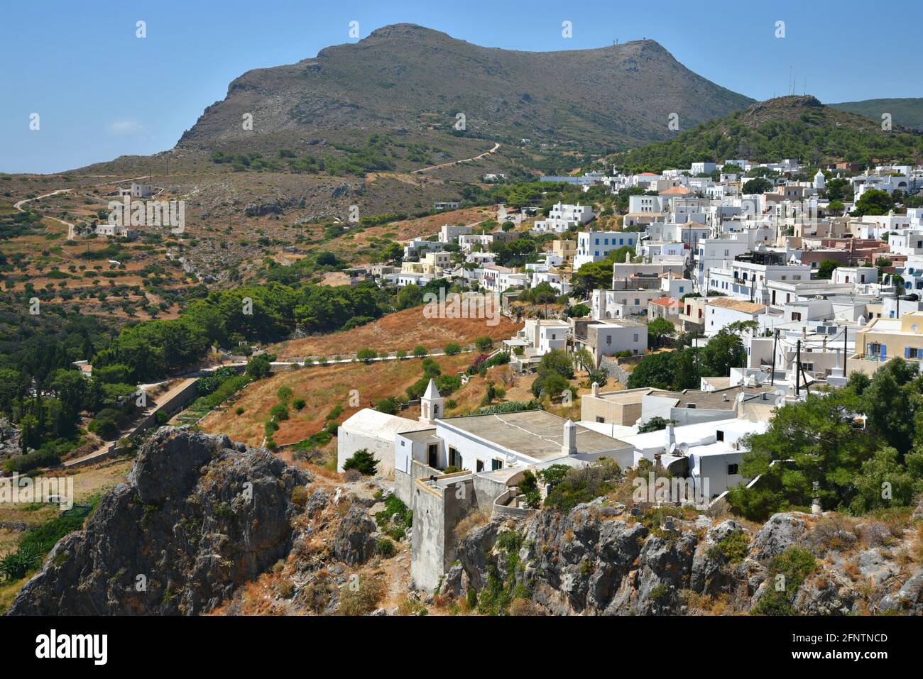 Landscape with panoramic view of Chora a traditional settlement with ...