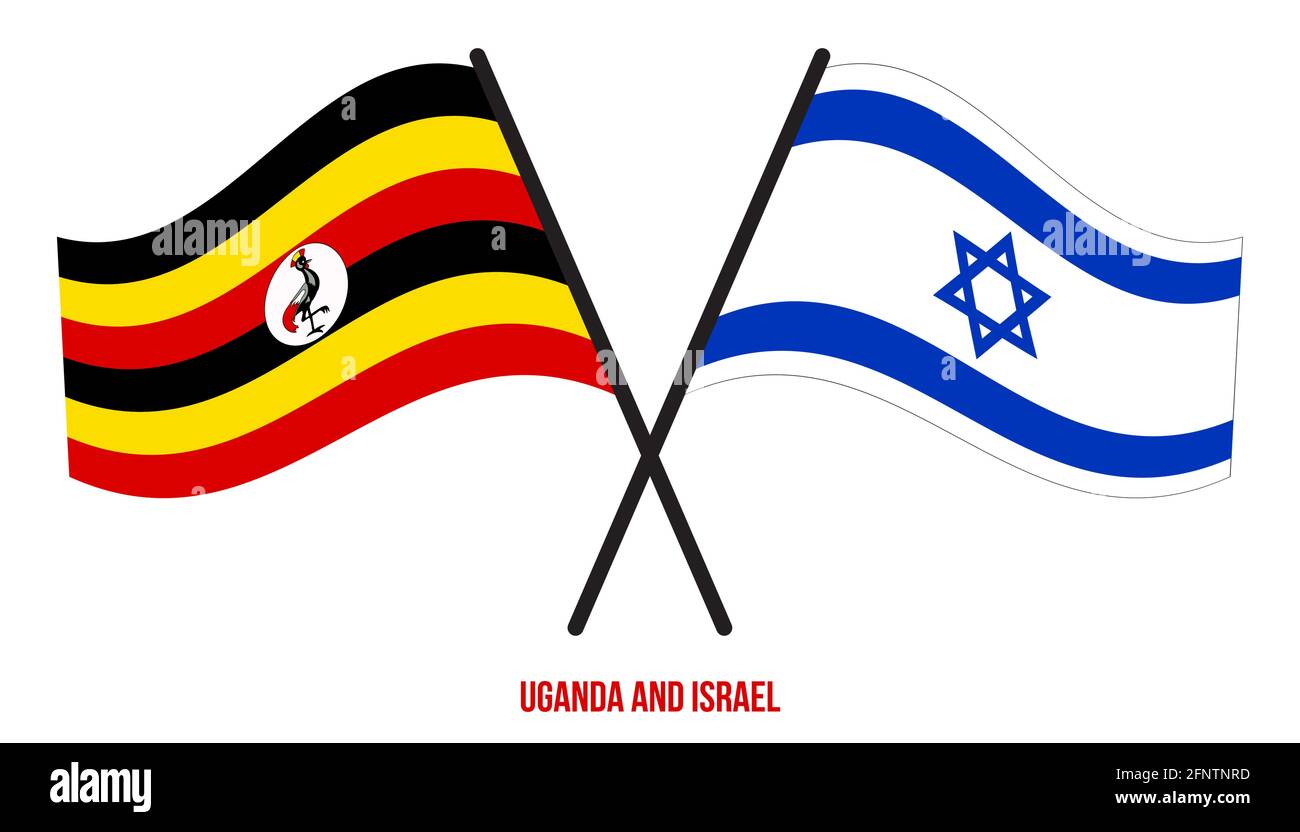 Uganda and Israel Flags Crossed And Waving Flat Style. Official ...
