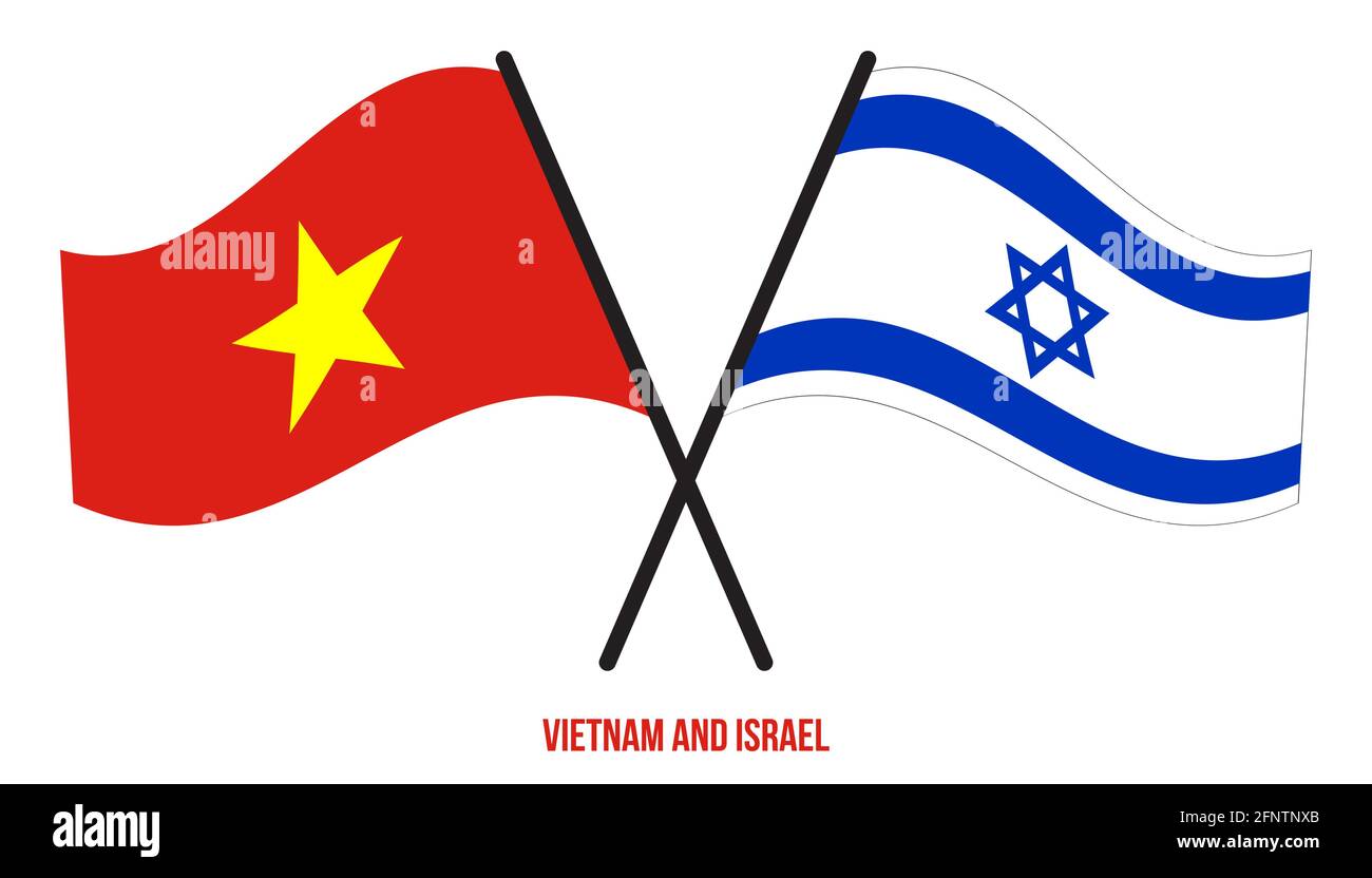 Vietnam and Israel Flags Crossed And Waving Flat Style. Official ...