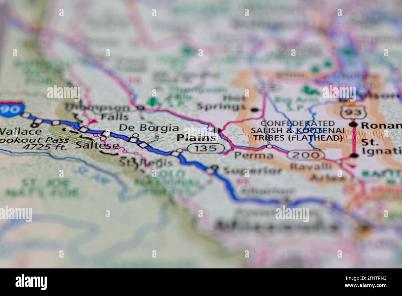 Plains Montana USA shown on a Geography map or road map Stock Photo - Alamy