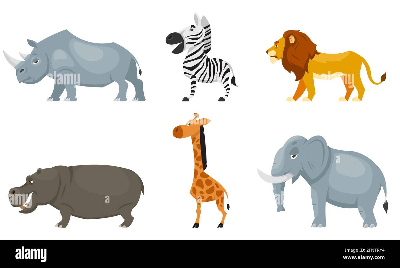 Set of african animals side view. Wildlife inhabitants in cartoon style ...