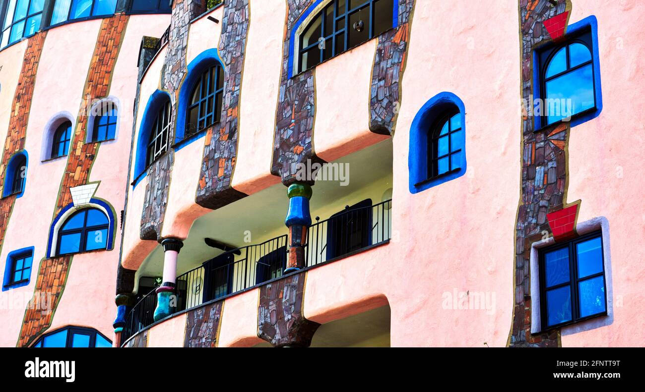 Magdeburg, Germany, May 13, 2021: Windows, supports and balconies at ...