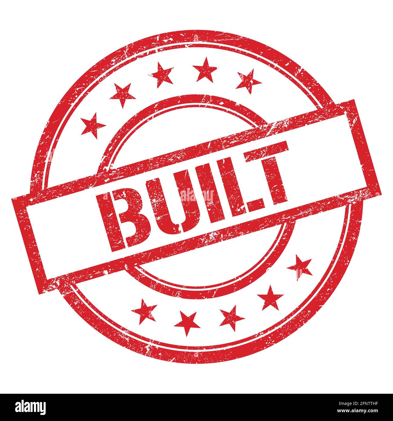 BUILT text written on red round vintage rubber stamp Stock Photo - Alamy