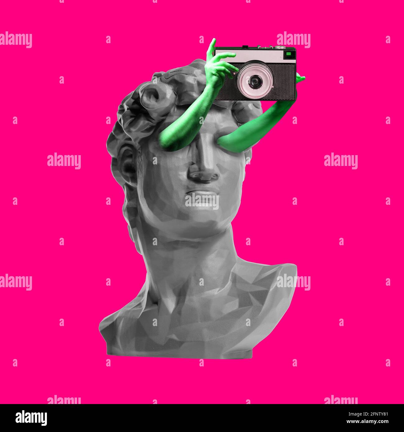 Contemporary art collage with antique statue bust in a surreal style ...