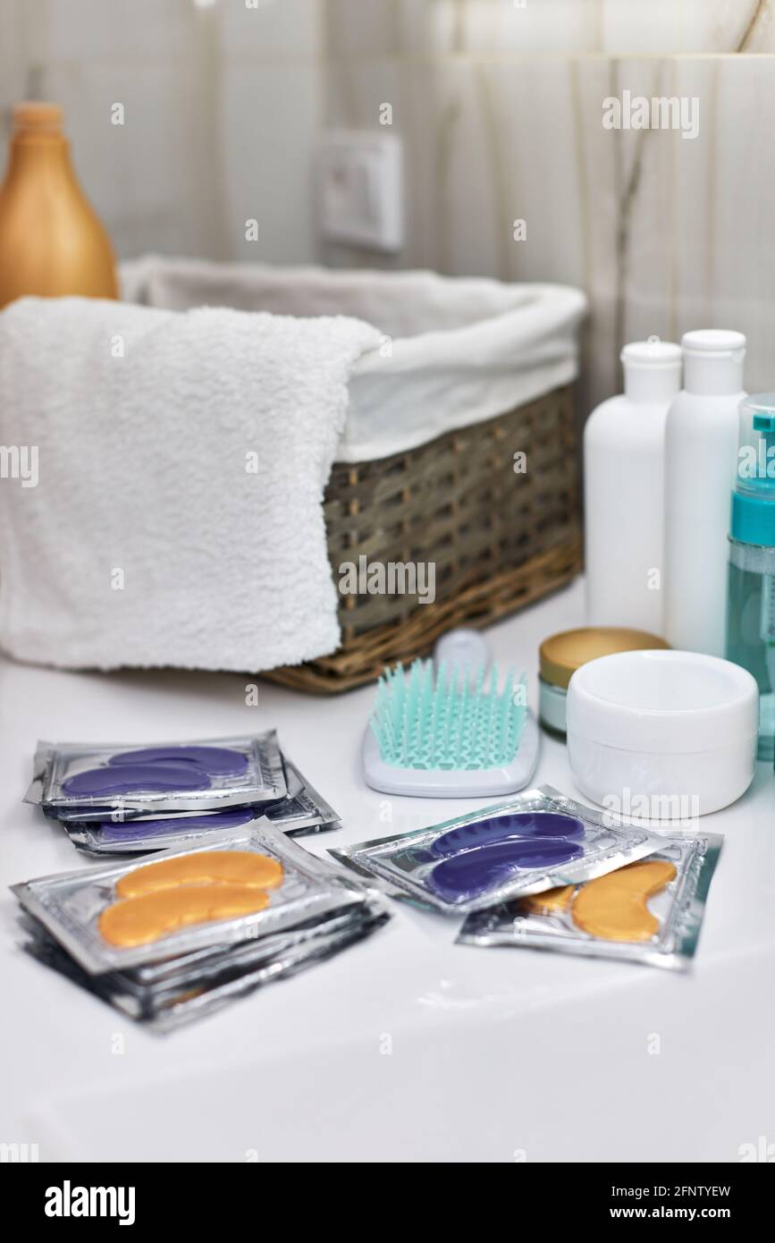 individually wrapped golden and blue facial eye patches Stock Photo - Alamy