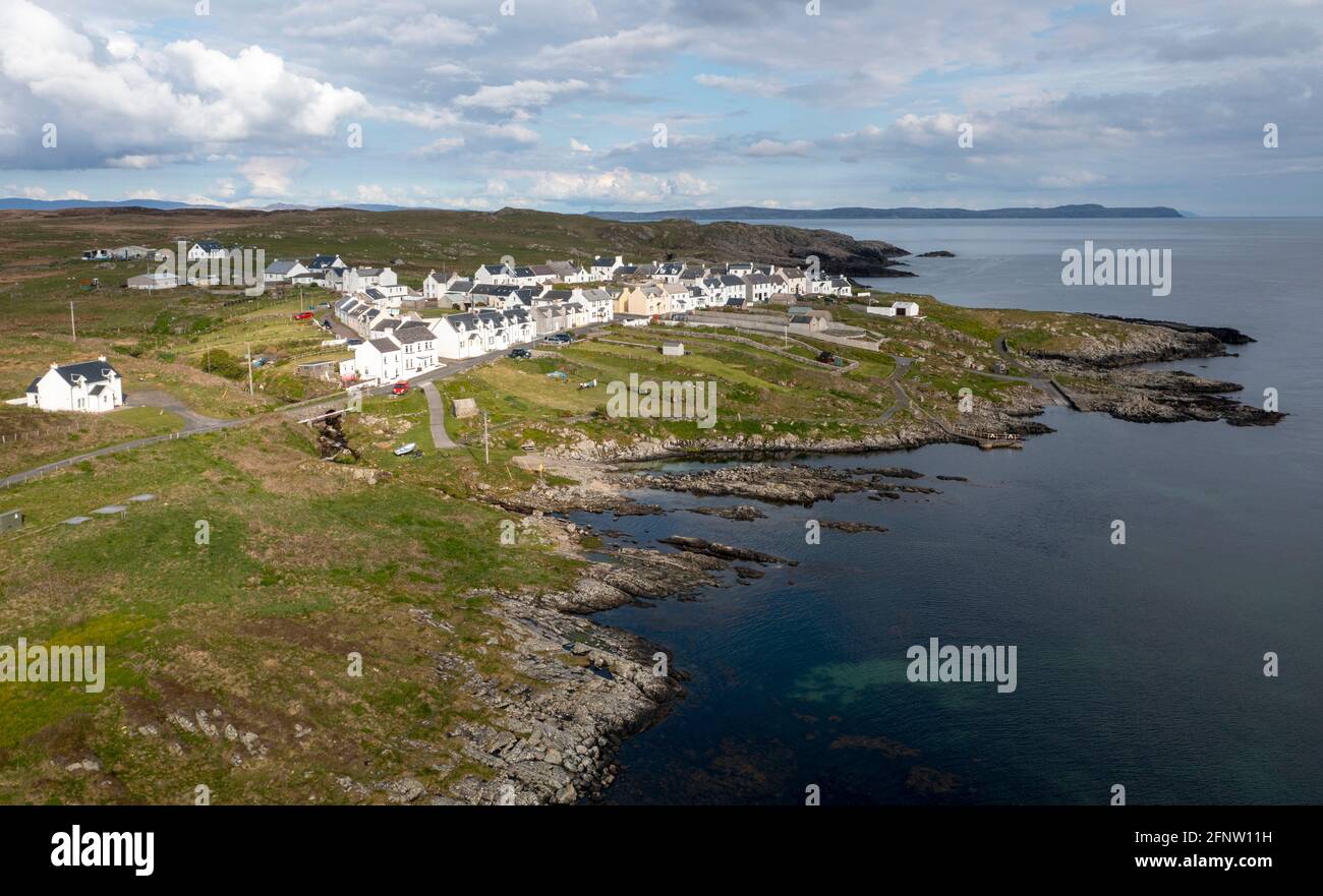 Aerial view of Port Wemyss village, Rinns Point, Islay, Inner Hebrides ...