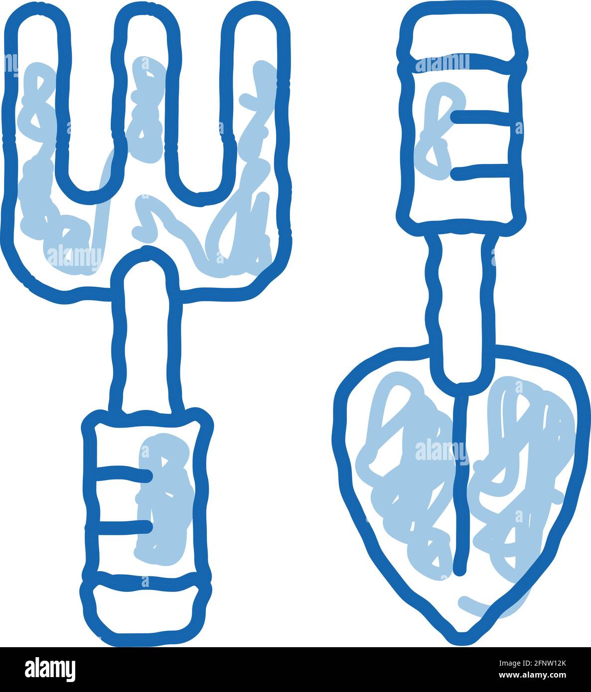 hand rake and shovel tools doodle icon hand drawn illustration Stock ...