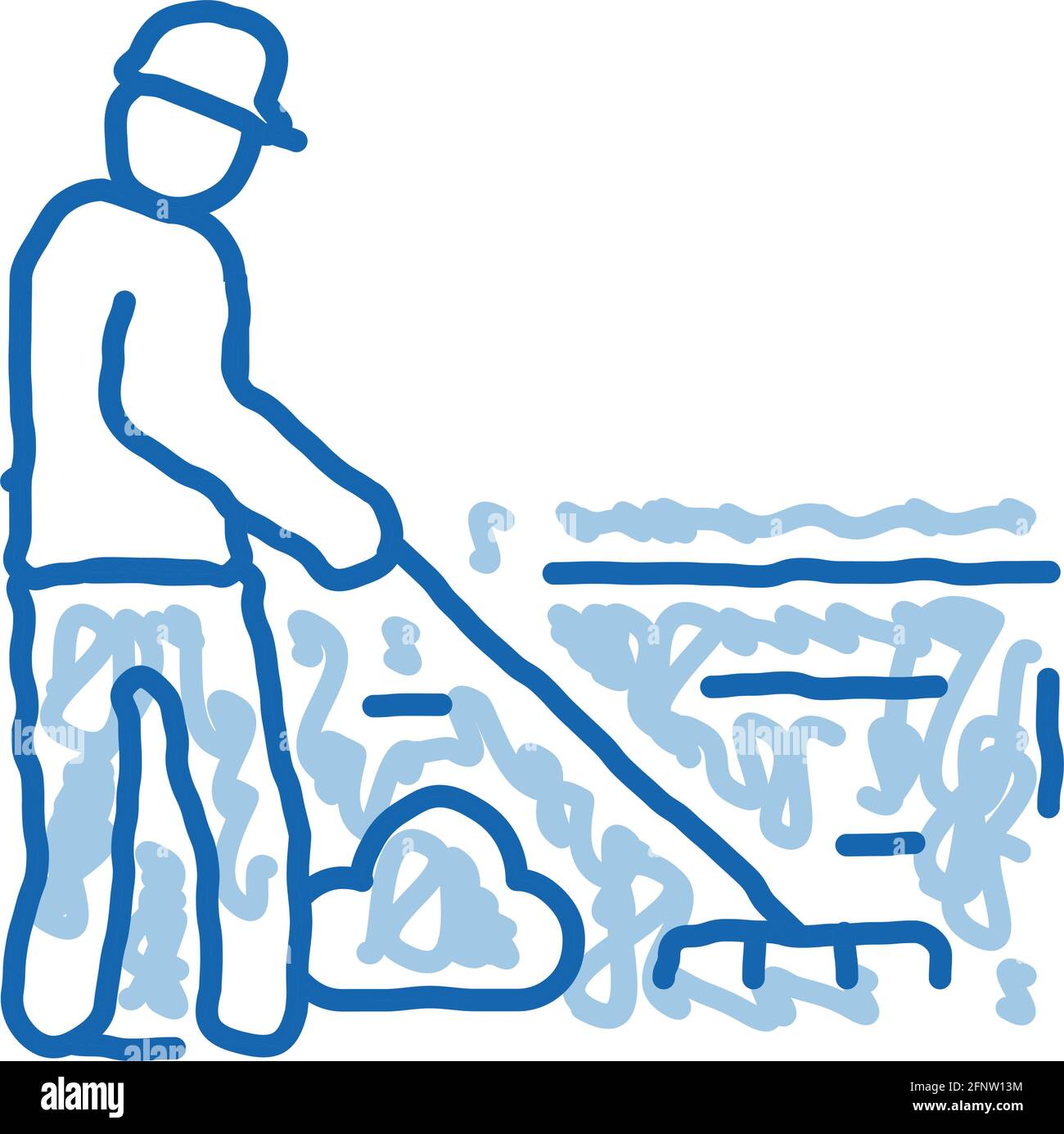 cleaning man with rake doodle icon hand drawn illustration Stock Vector ...
