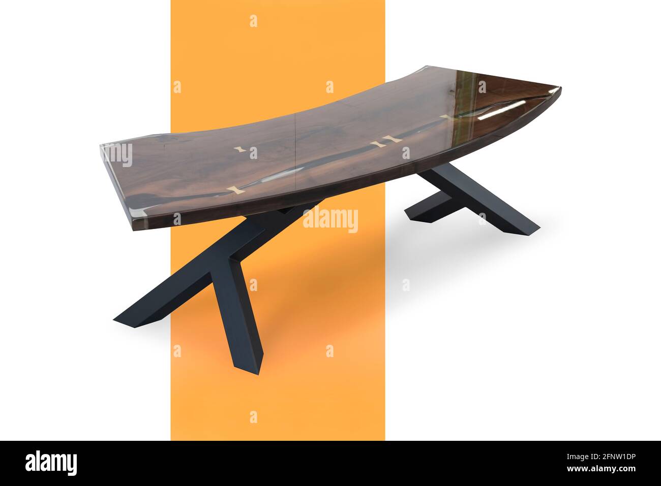 Full wooden table made from oak tree and epoxy resin Stock Photo - Alamy