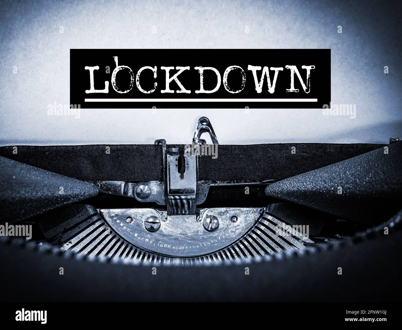 Lockdown, Vintage Typewriter, Underline script, Black border, Blue Tone ...